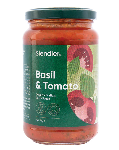 Slendier Organic Basil & Tomato Pasta Sauce 340g – Fine Food Direct